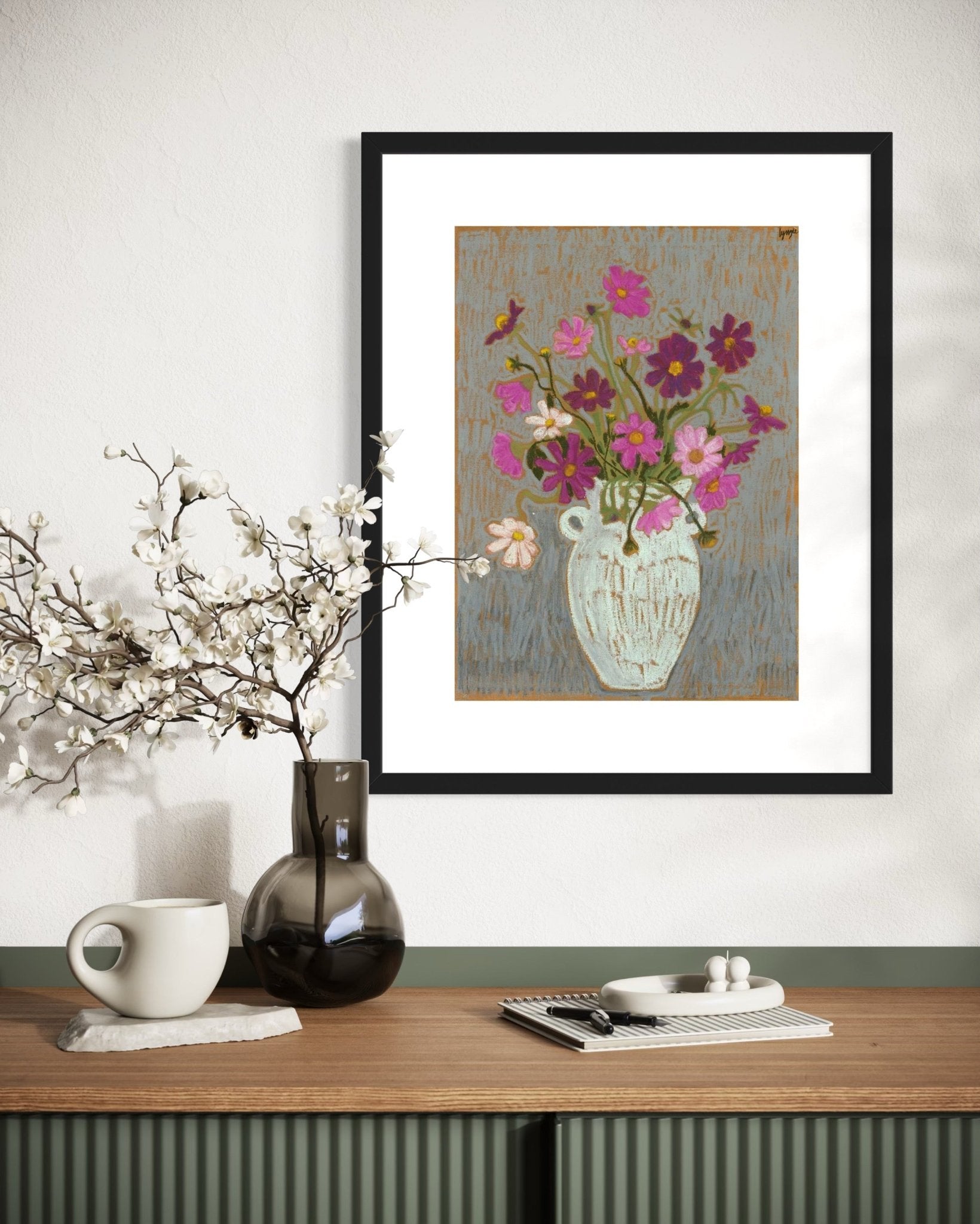 Cosmos Study – Original Oil Pastel on Canvas Paper by Lynzie Bremner (40x30cm) – Hand-Painted ...